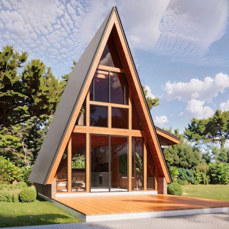 Chalé Suíço A-FRAME 56m² + 24m² de Deck – KIT Madeira Maciça - COD12