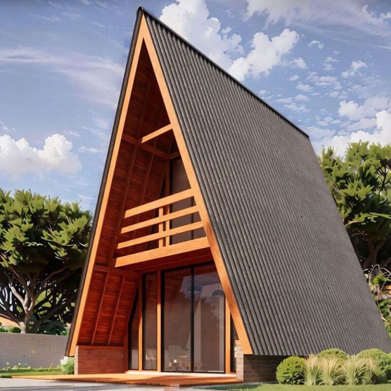 Chalé Suíço A-FRAME 46m² + 15m² de Deck - KIT Madeira Maciça - COD08 ...